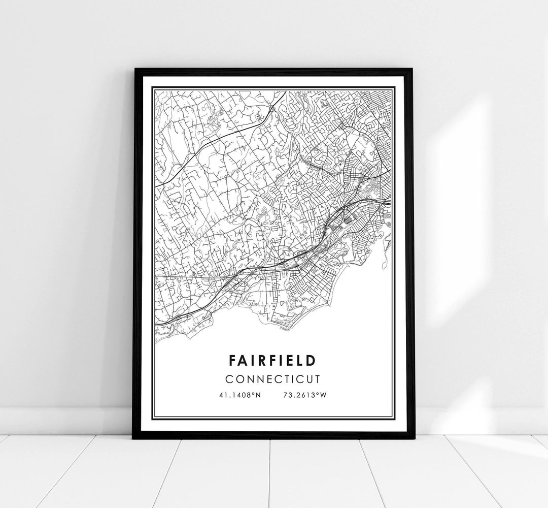 Fairfield Map Print Poster Canvas | Connecticut Map Print Poster Canvas ...