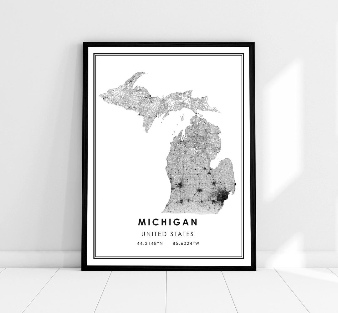 Michigan United States Map Print Poster Canvas | Michigan United States ...