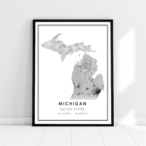Michigan United States Map Print Poster Canvas Michigan - Etsy
