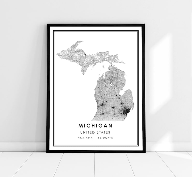 Michigan United States Map Print Poster Canvas Michigan - Etsy