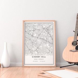 Cherry Hill Map Print Poster Canvas | New Jersey Map Print Poster ...