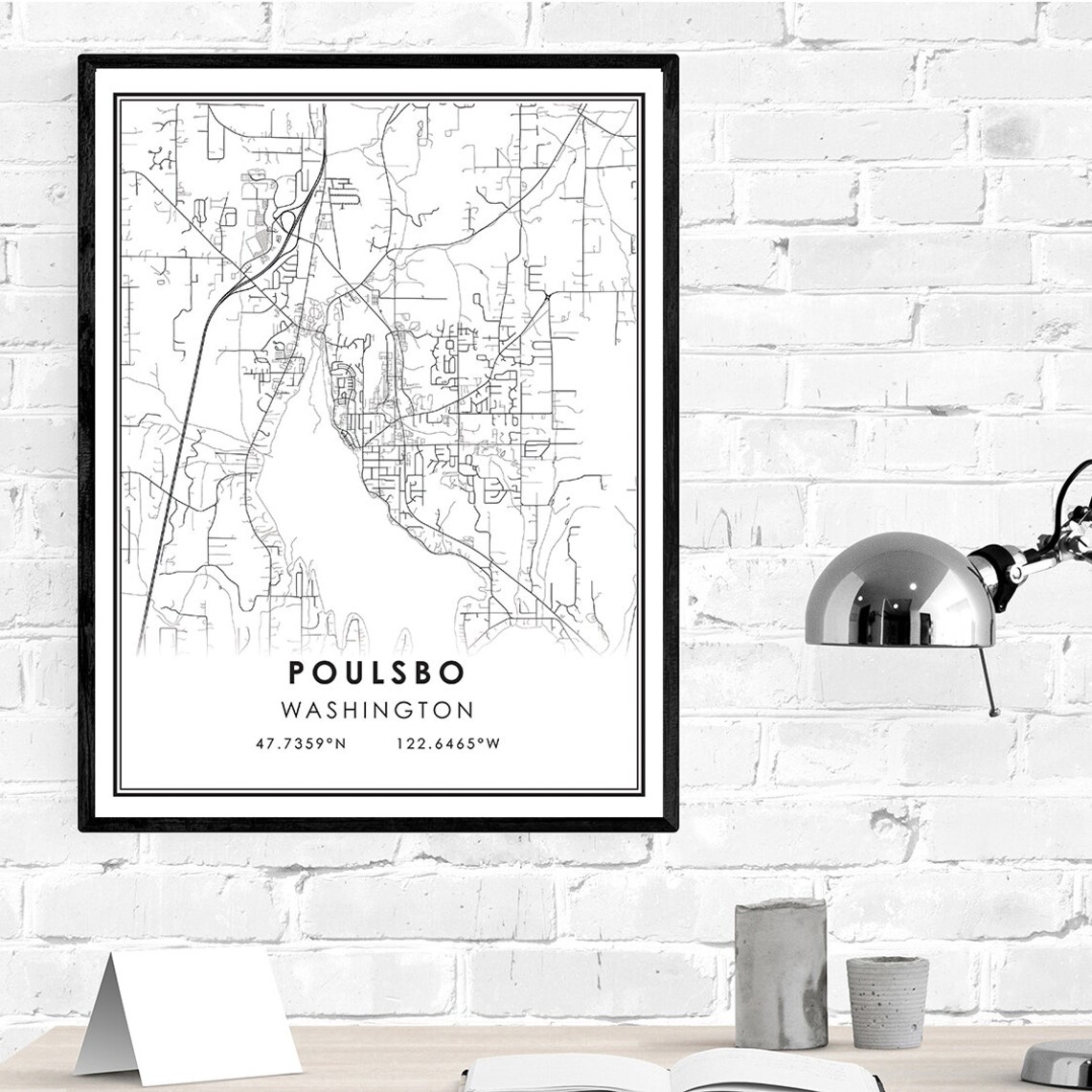 Poulsbo map print poster canvas Washington map print poster | Etsy