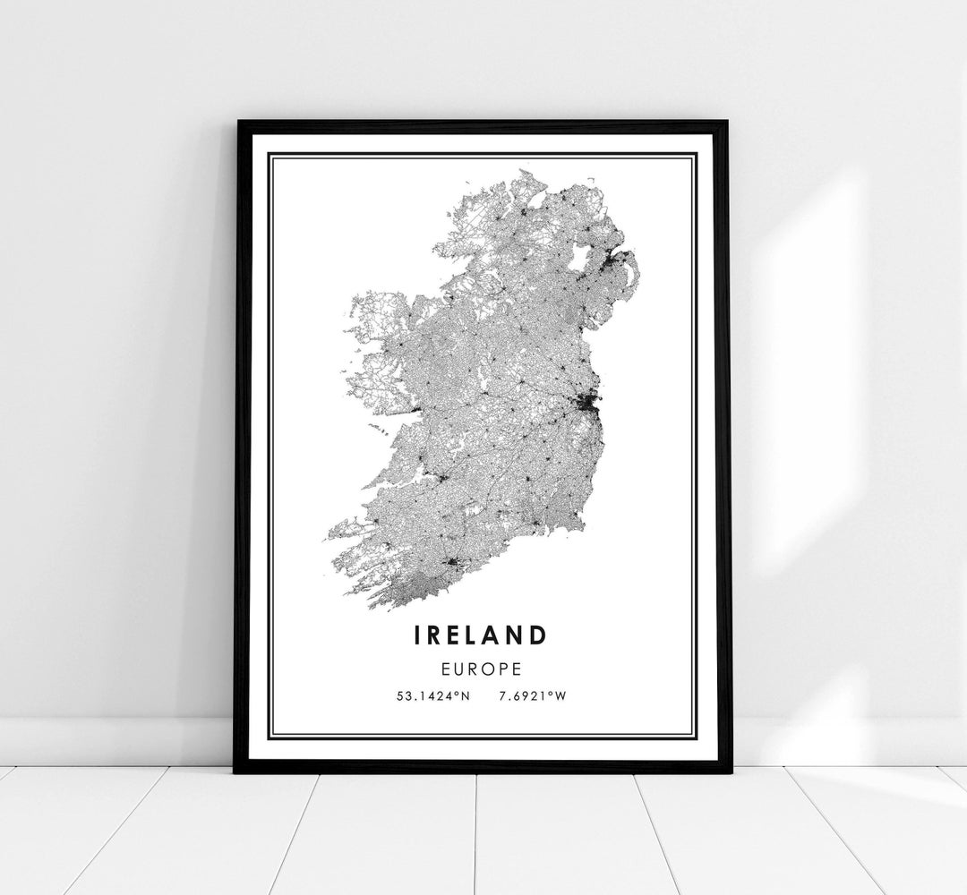 Ireland Country Map Print Poster Canvas | Ireland Country Road Map ...