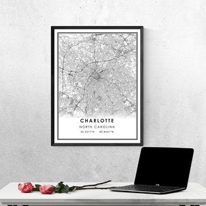 Charlotte map print poster canvas Charlotte North Carolina | Etsy