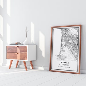 Pacifica Map Print Poster Canvas | California Map Print Poster Canvas ...
