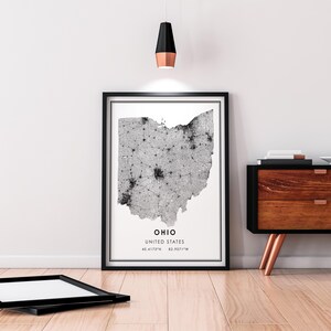 Ohio United States Map Print Poster Canvas | Ohio United States Road ...