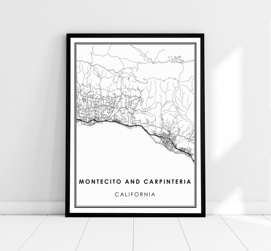 Montecito and Carpinteria Map Print Poster Canvas | California Poster ...