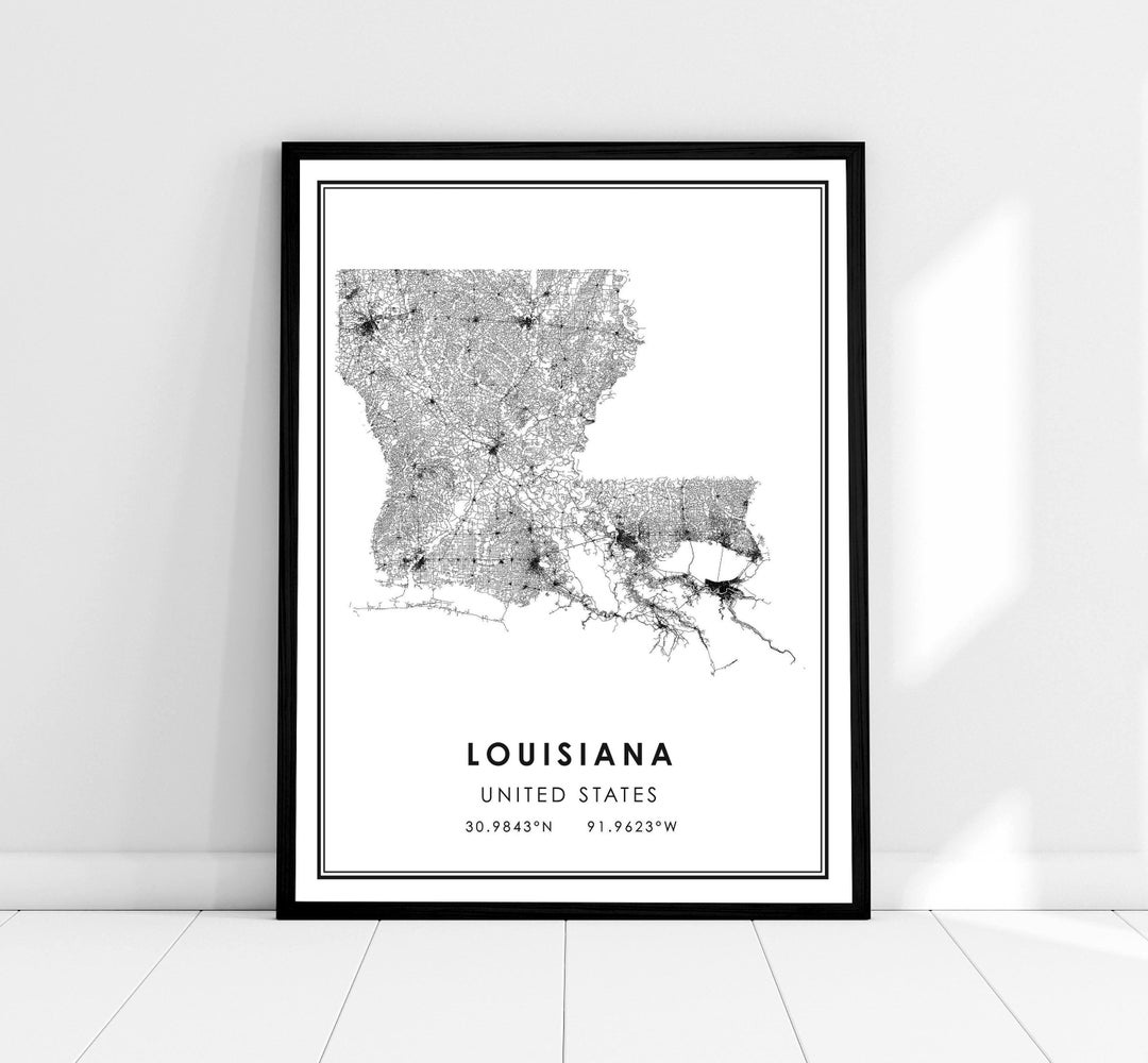 Louisiana Map Print Poster Canvas | United States Map Print Poster ...