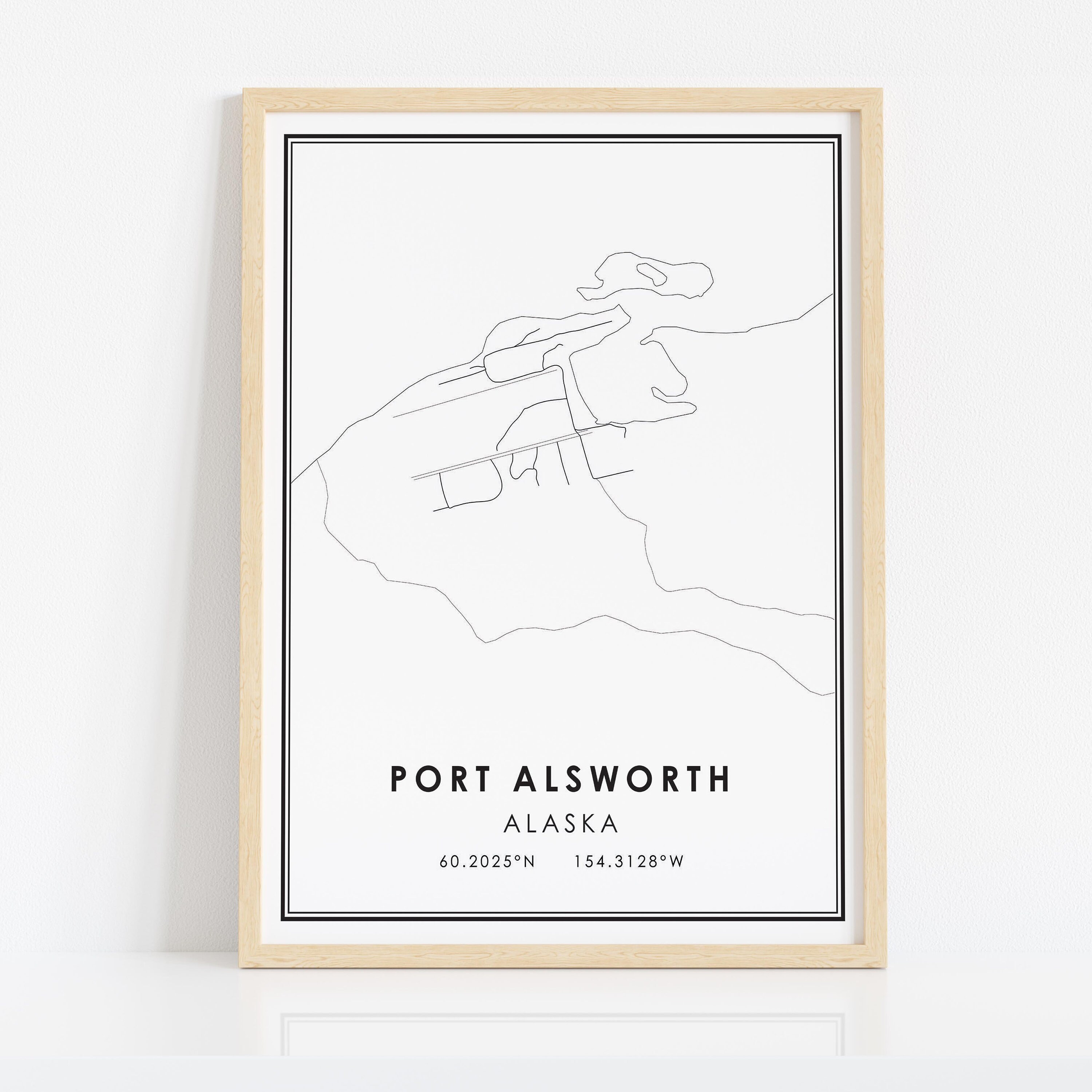 Port Alsworth mapa imprimir póster lienzo / Mapa de Alaska imprimir ...