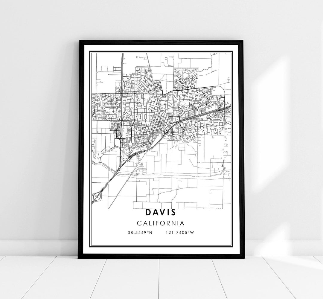 Davis Map Print Poster Canvas | California Map Print Poster Canvas ...