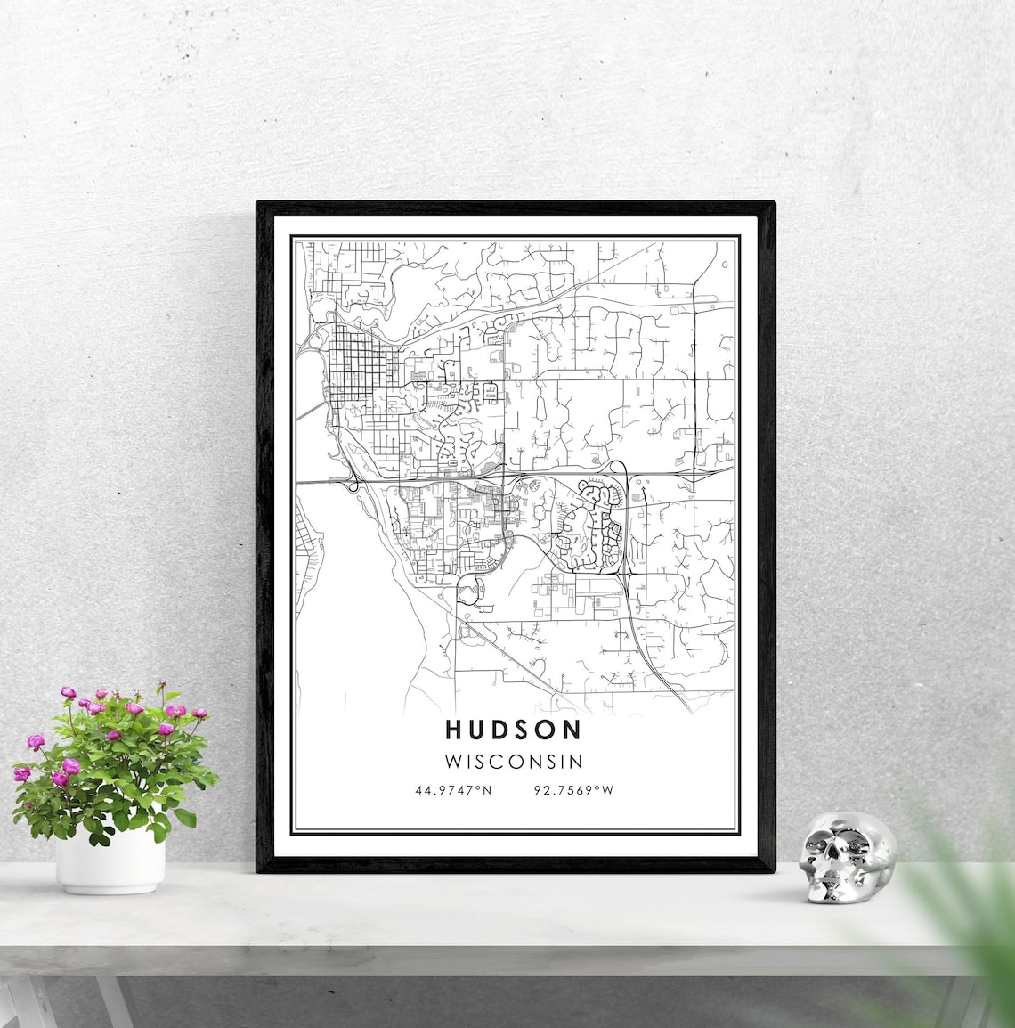 Hudson Map Print Poster Canvas Hudson Wisconsin Street Map Etsy