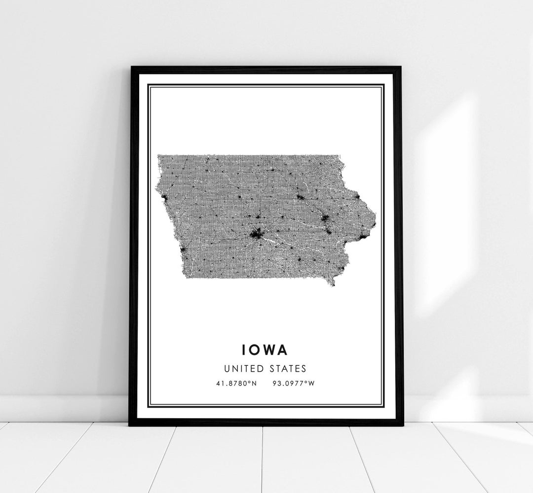 Iowa Map Print Poster Canvas | Iowa United States City Map Print Poster ...