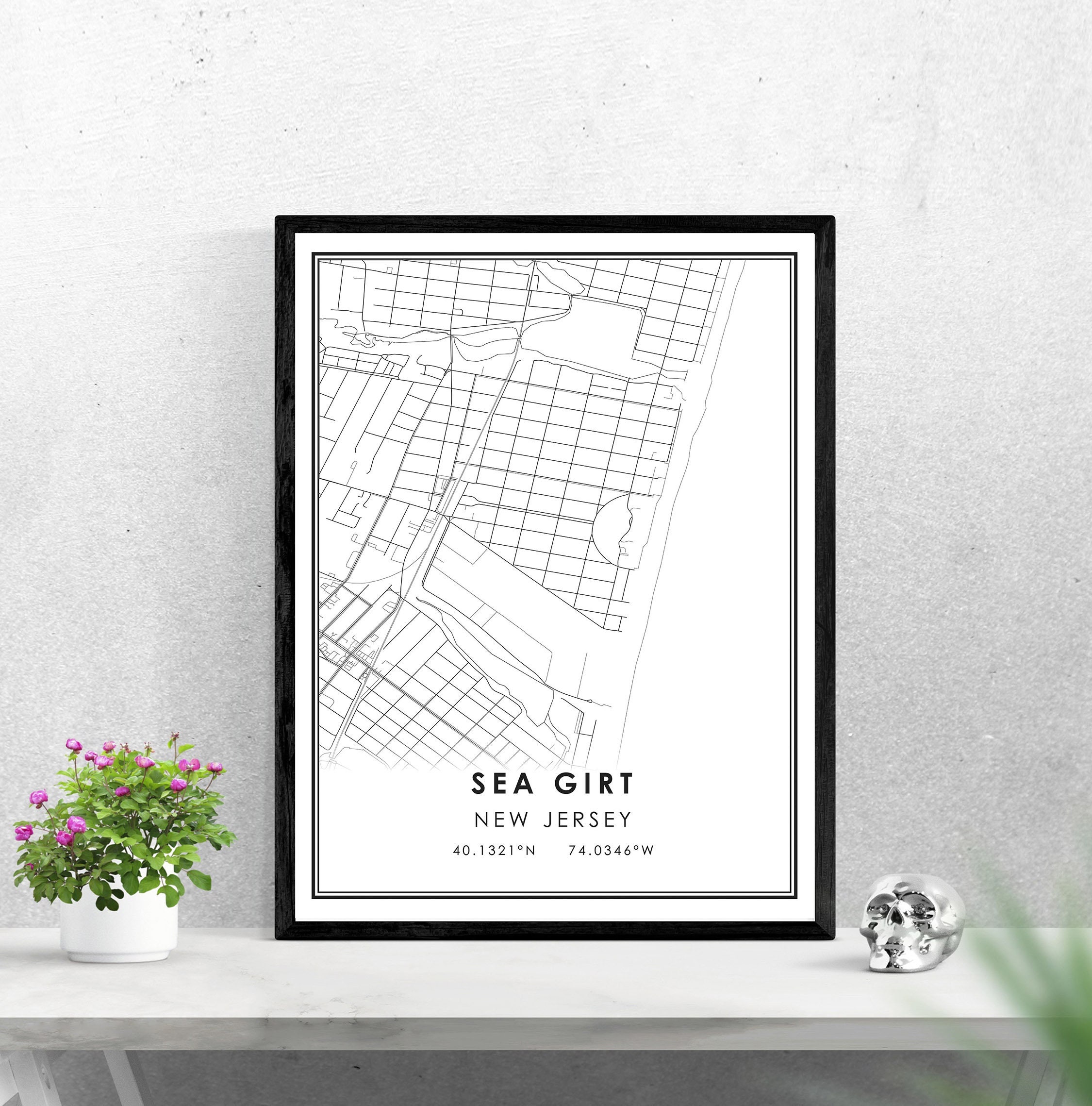 Sea Girt map print poster canvas New Jersey Street map Sea | Etsy