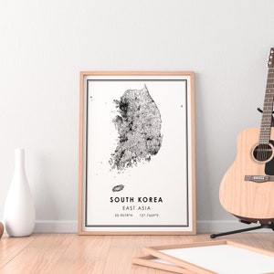 South Korea Map Print Poster Canvas | Asia Map Print Poster Canvas ...
