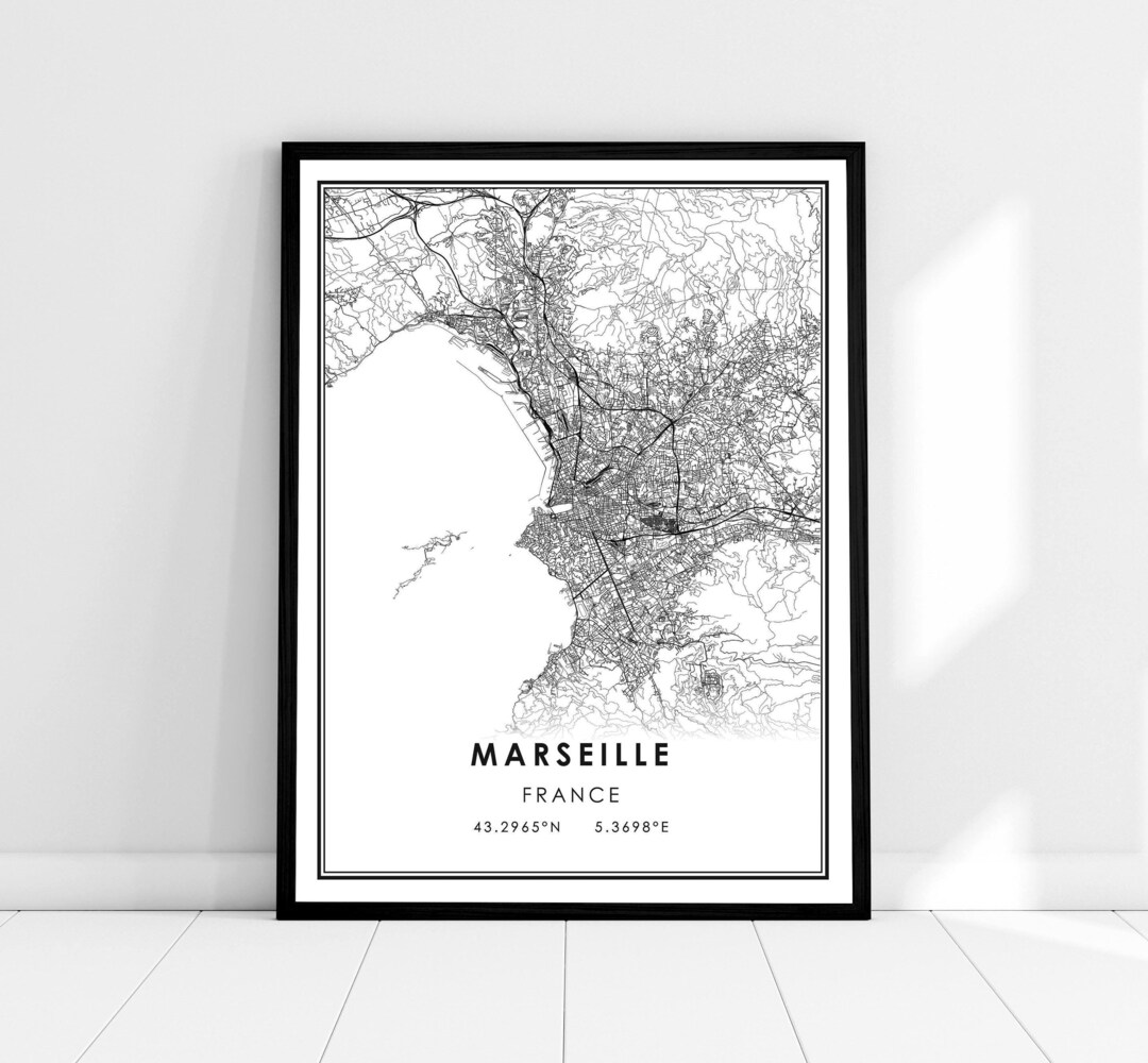 Mapa de Marsella imprimir póster lienzo / Francia mapa imprimir póster ...