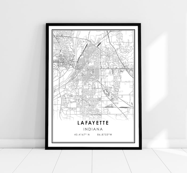 Lafayette Map Print Poster Canvas | Indiana Map Print Poster Canvas ...