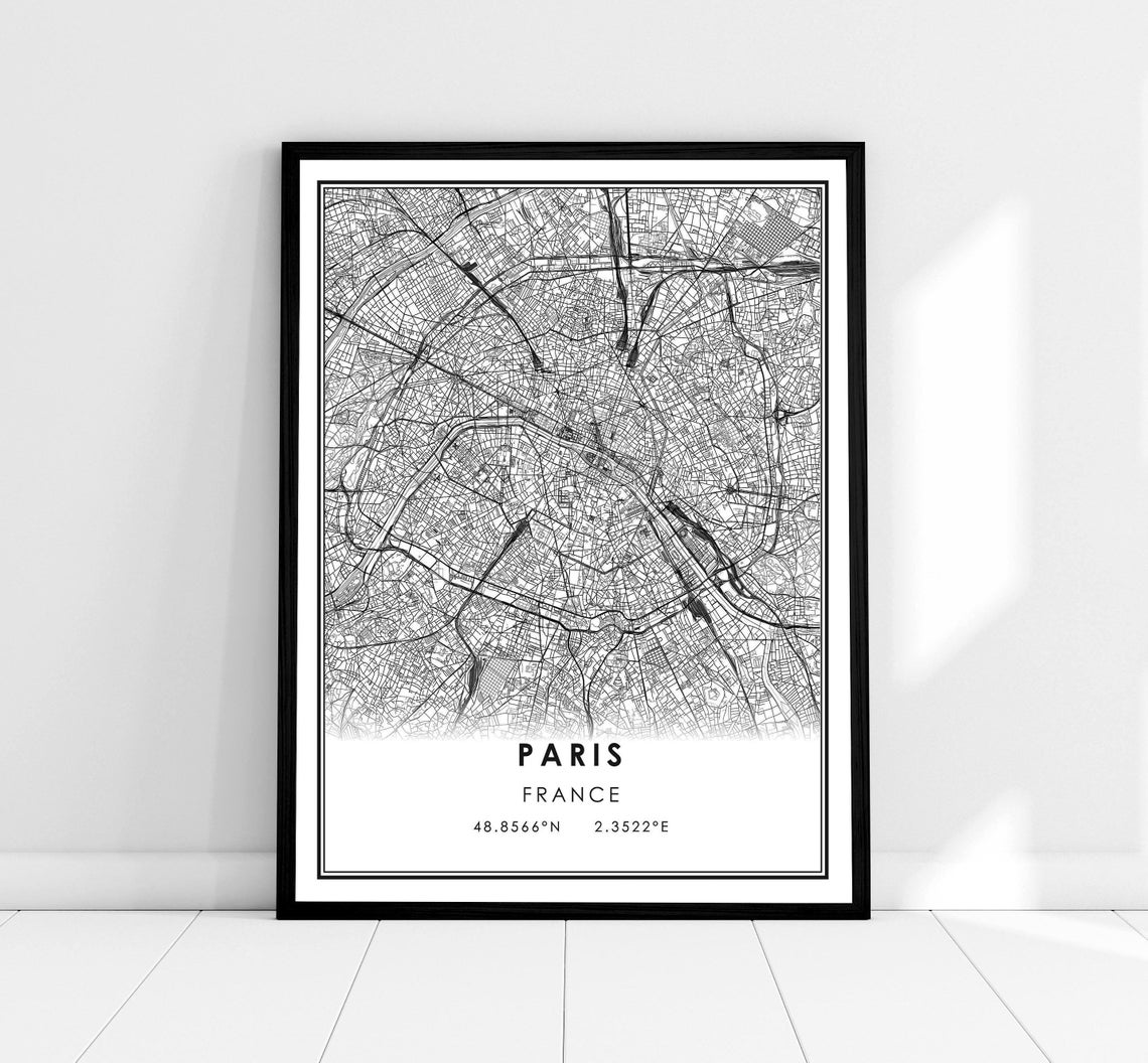 Paris Map Print Poster Canvas France Map Print Poster Canvas - Etsy
