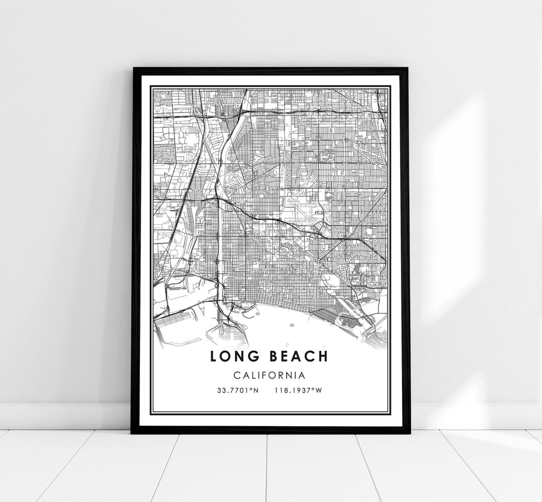 Long Beach Map Print Poster Canvas | California Map Print Poster Canvas ...