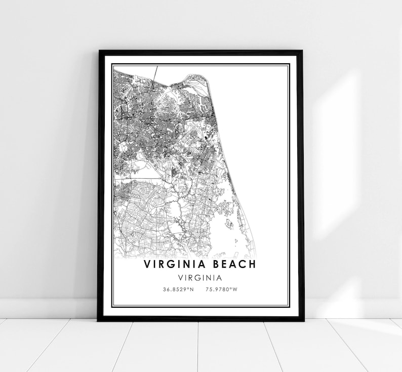 Virginia Beach Map Print Poster Canvas | Virginia Map Print Poster ...