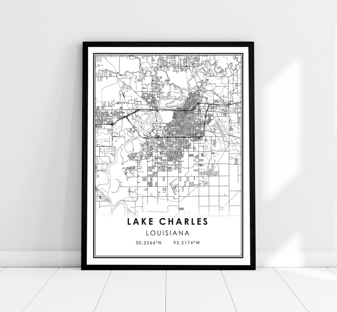 Lake Charles Map Print Poster Canvas | Louisiana Map Print Poster ...