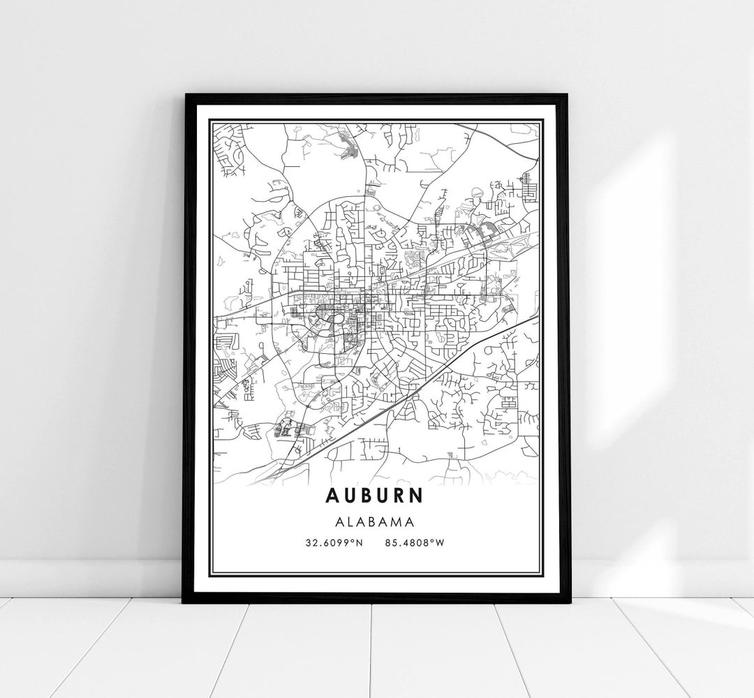 Auburn Map Print Poster Canvas | Alabama Map Print Poster Canvas ...