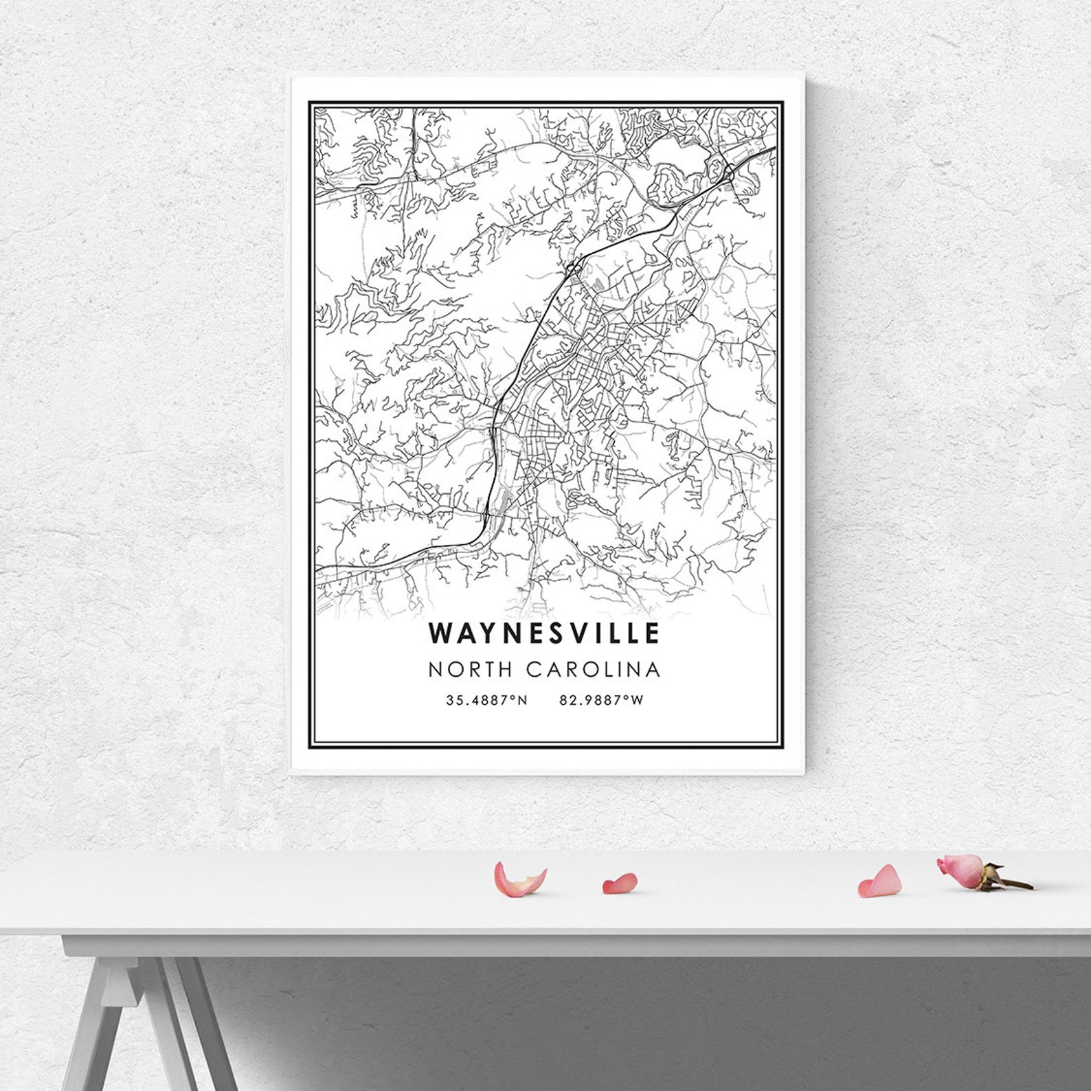 Waynesville map print poster canvas North Carolina map print | Etsy