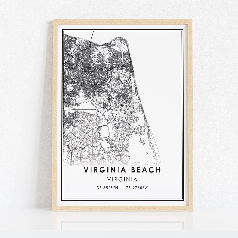 Virginia Beach Map Print Poster Canvas | Virginia Map Print Poster ...