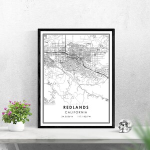 Redlands map print poster canvas Redlands California Street | Etsy
