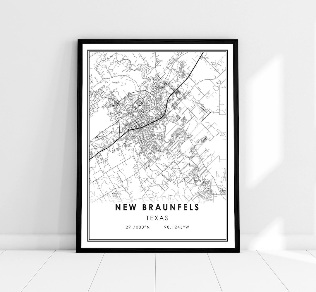 New Braunfels Map Print Poster Canvas | Texas Map Print Poster Canvas ...