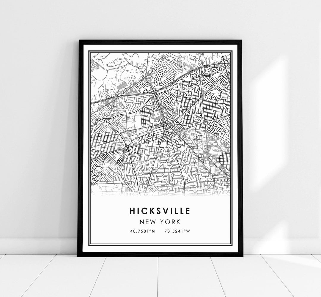 Hicksville New York Map Print Poster Canvas | Hicksville City Map Print ...