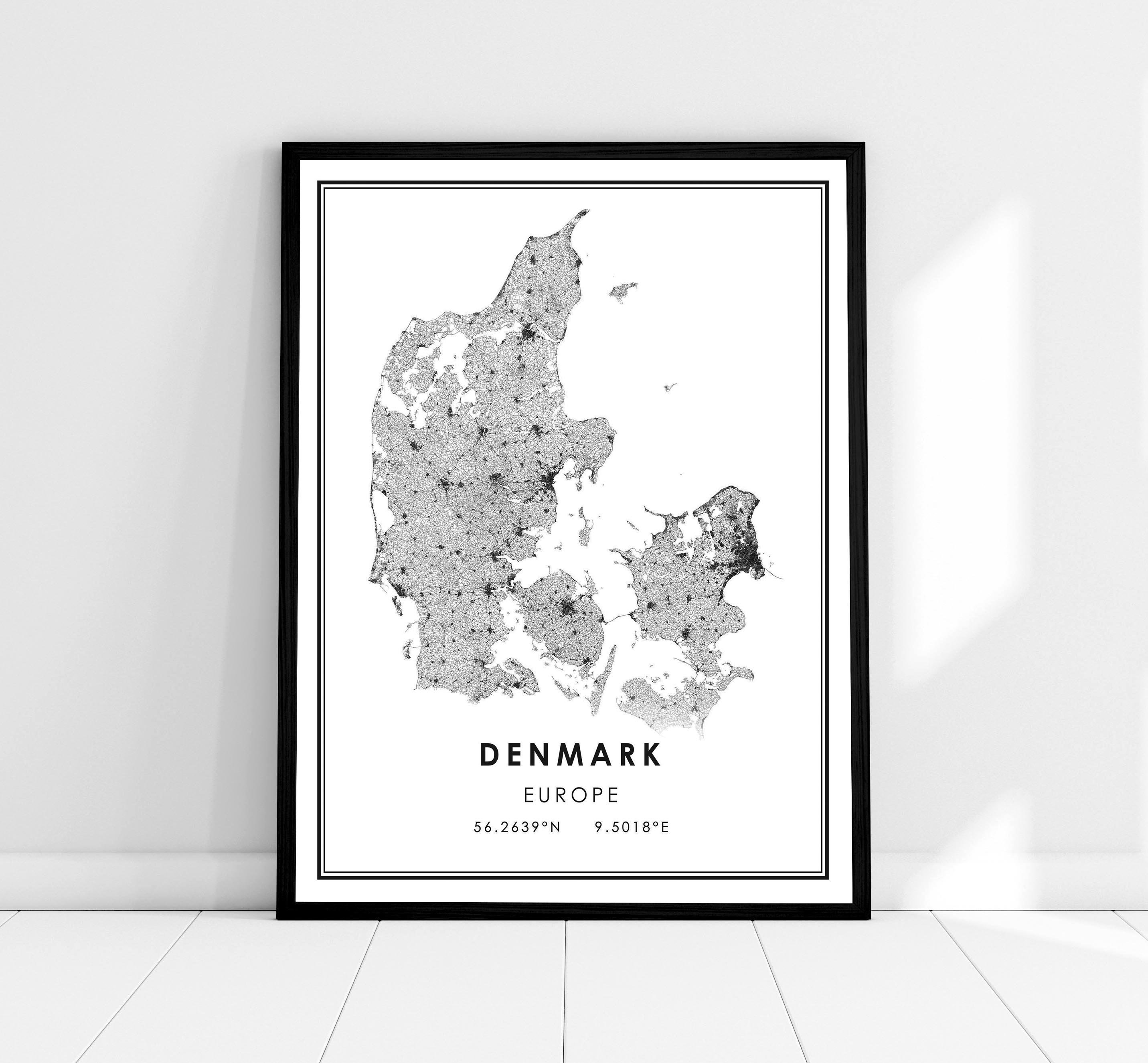 Denmark Country Map Print Poster Canvas | Denmark Country Road Map ...
