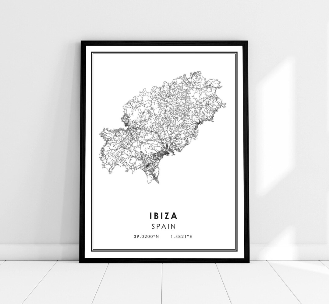 Ibiza Map Print Poster Canvas | Spain Map Print Poster Canvas | Ibiza ...