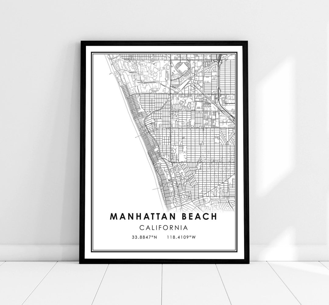 Manhattan Beach Map Print Poster Canvas | California Map Print Poster ...