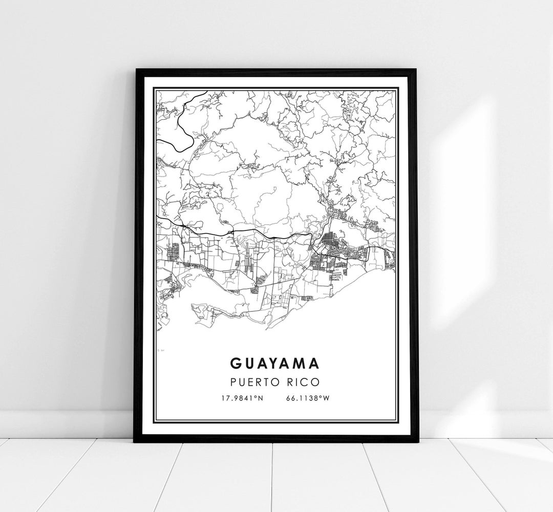 Guayama Map Print Poster Canvas | Puerto Rico Map Print Poster Canvas ...