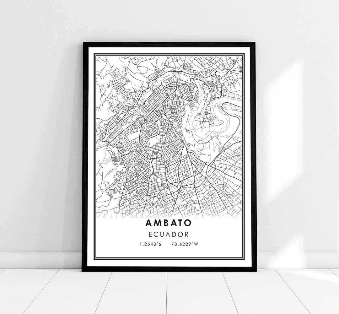 Ambato Map Print Poster Canvas | Ecuador Map Print Poster Canvas ...