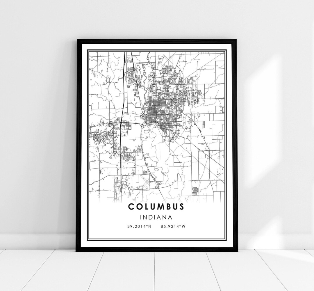 Columbus Map Print Poster Canvas | Indiana Map Print Poster Canvas ...