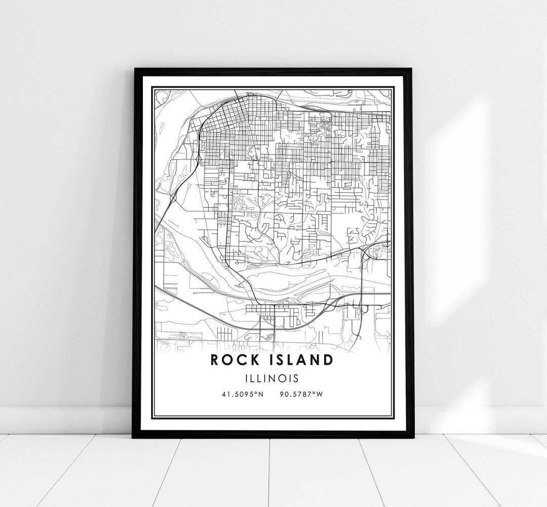 Rock Island Map Print Poster Canvas | Illinois Map Print Poster Canvas ...