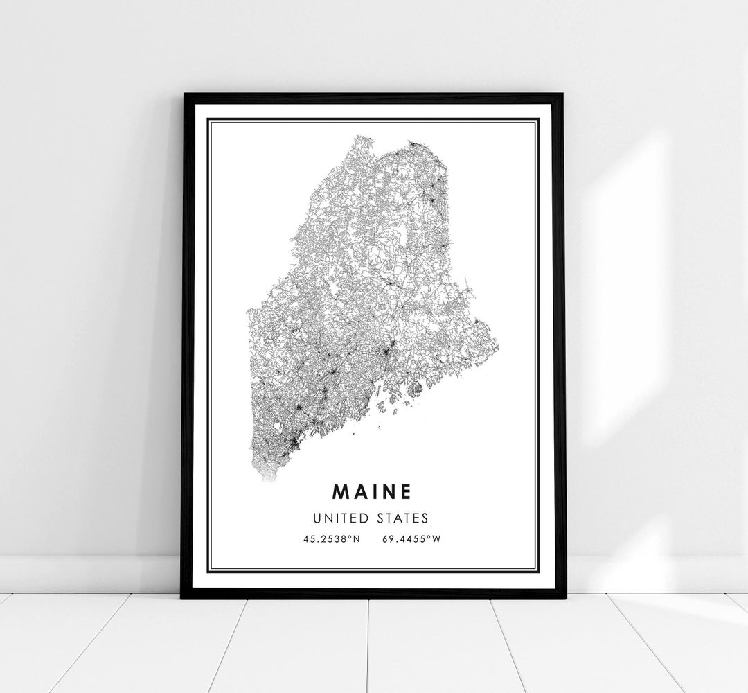 Maine United States Map Print Poster Canvas | Maine United States Road ...