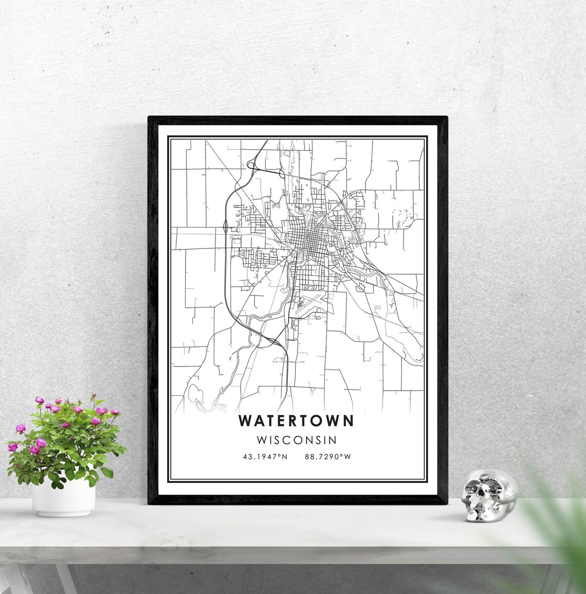 Watertown map print poster canvas Watertown Street map | Etsy