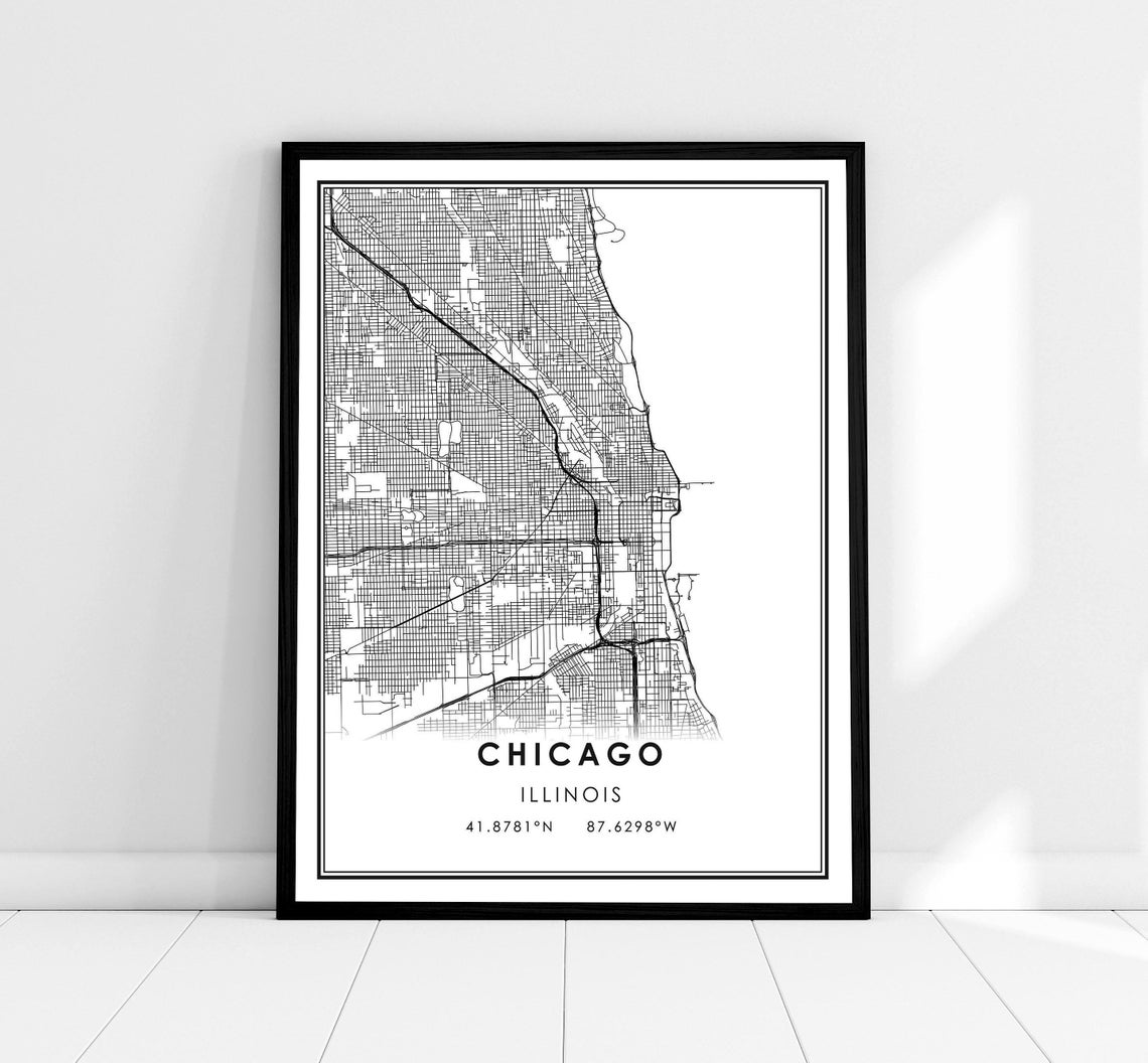 Chicago Map Print Poster Canvas Illinois Map Print Poster - Etsy