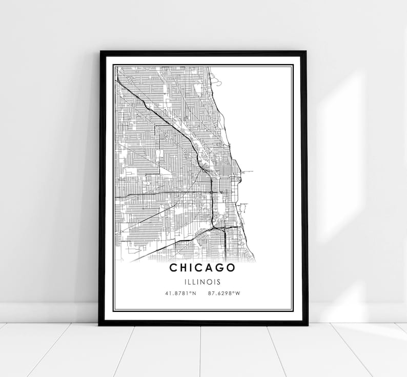 Chicago Map Print Poster Canvas Illinois Map Print Poster - Etsy