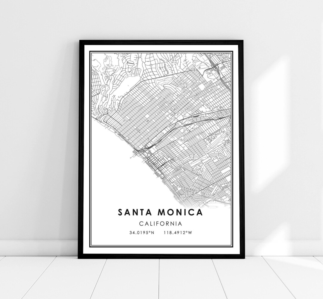 Santa Monica Map Print Poster Canvas | California Map Print Poster ...