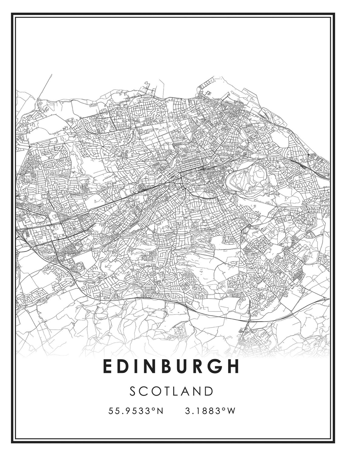 Edinburgh map print poster canvas Edinburgh Scotland city | Etsy