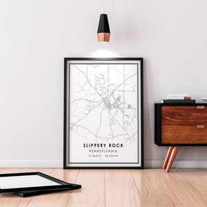 Slippery Rock Map Print Poster Canvas | Pennsylvania Map Print Poster ...