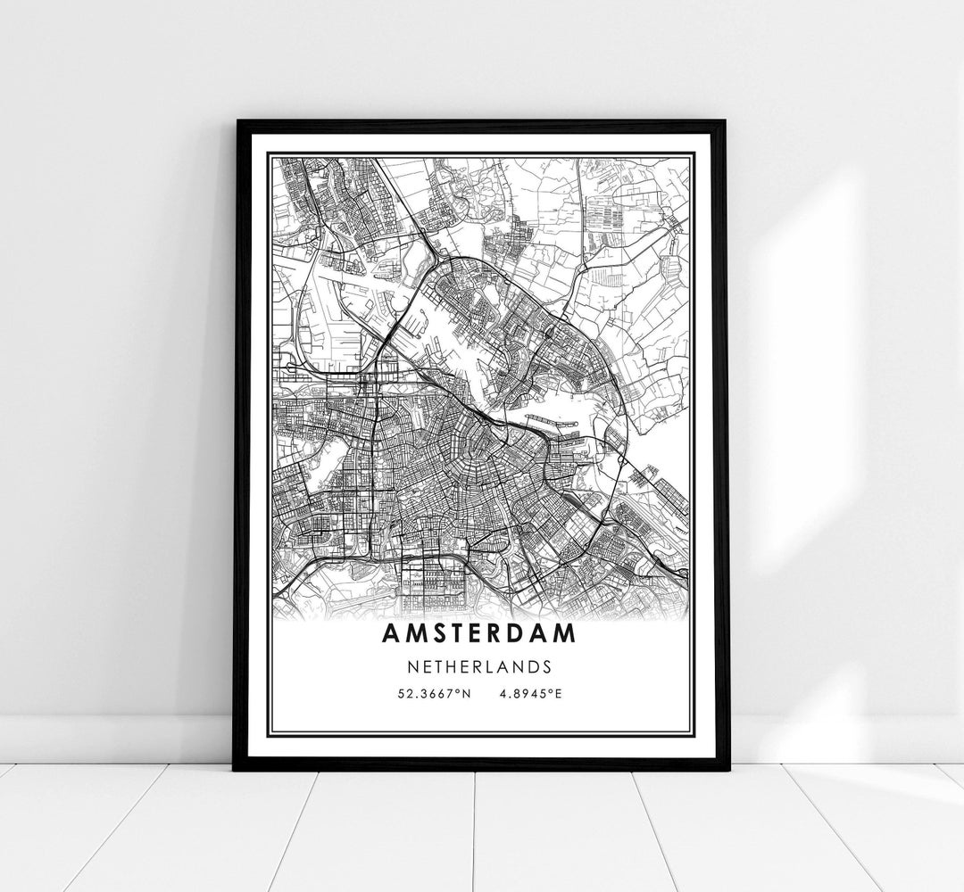 Amsterdam Map Print Poster Canvas | Netherlands Map Print Poster Canvas ...