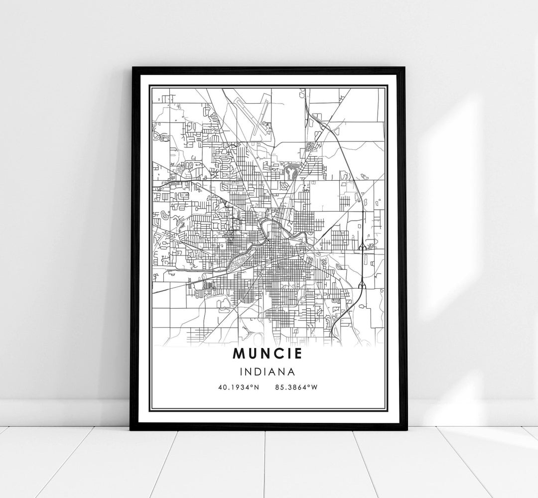 Muncie Map Print Poster Canvas | Indiana Map Print Poster Canvas ...