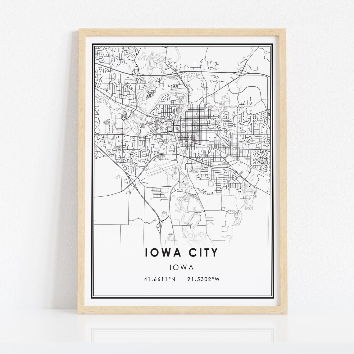 Iowa City Map Print Poster Canvas | Iowa Map Print Poster Canvas | Iowa ...