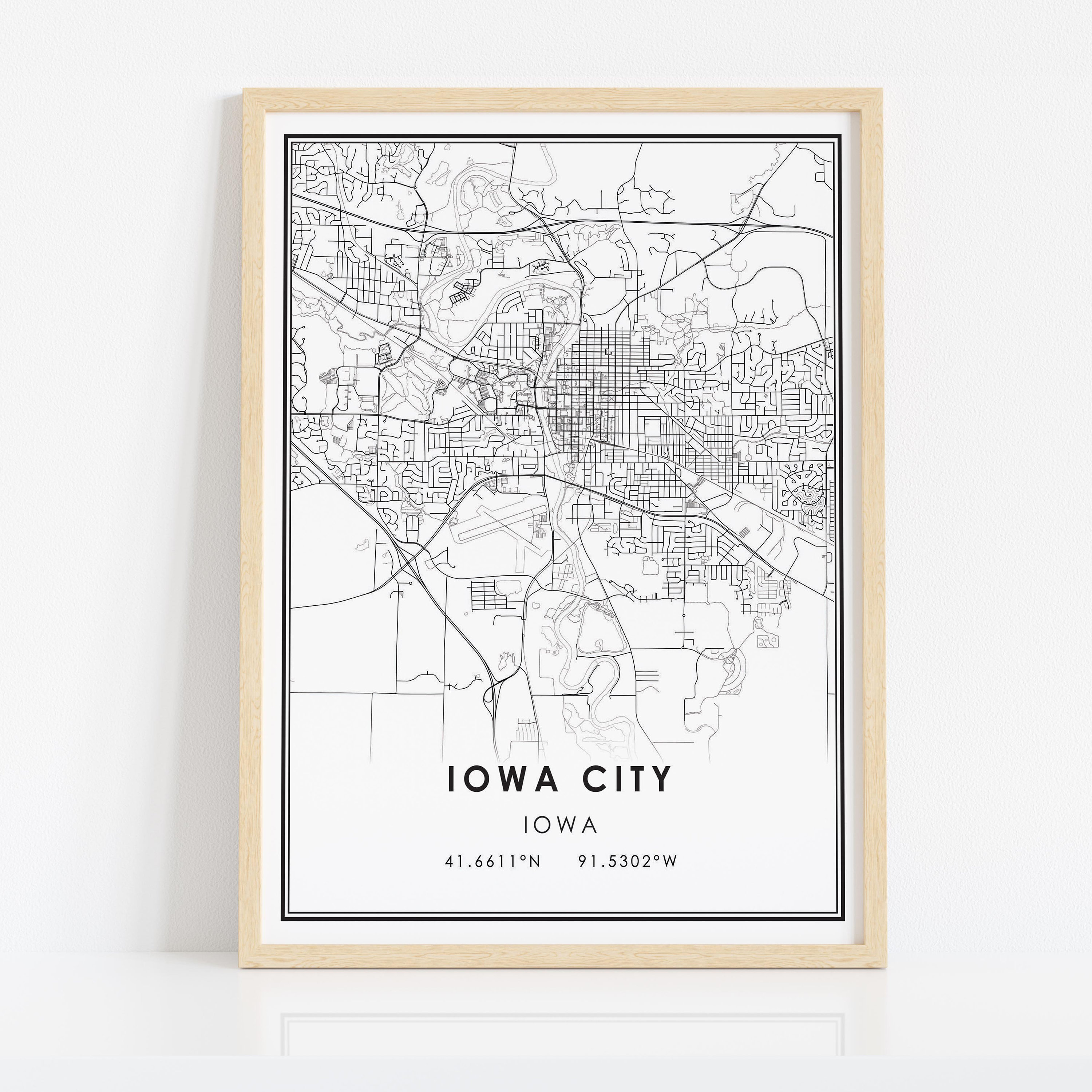 Iowa City Map Print Poster Canvas | Iowa Map Print Poster Canvas | Iowa ...
