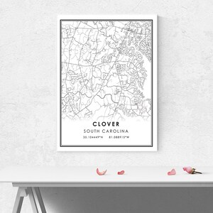 Clover map print poster canvas South Carolina map print | Etsy