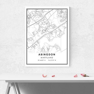 Abingdon map print poster canvas Abingdon Maryland Street | Etsy